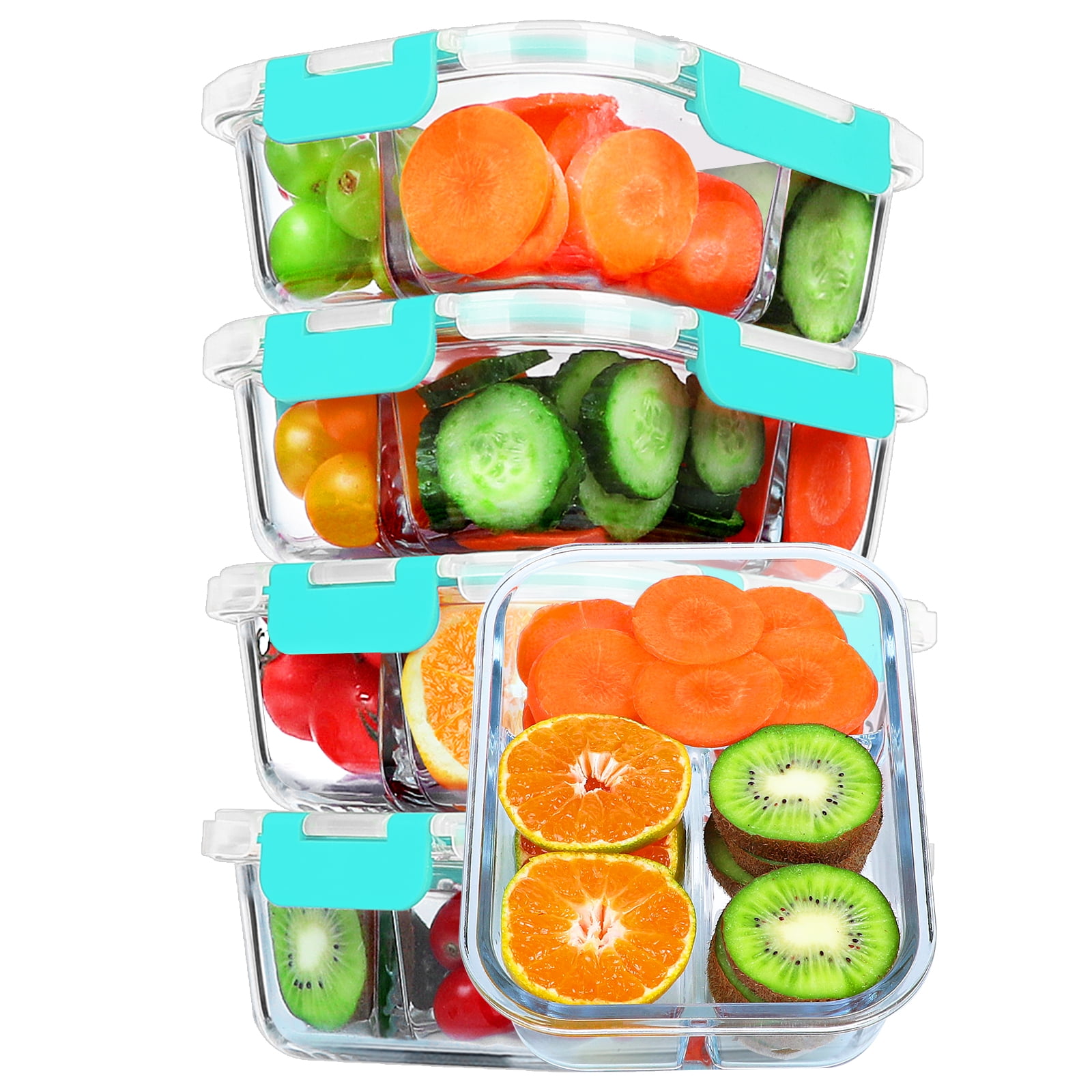 5-Pack, 36 Oz Glass Meal Prep Containers, 3 Compartment, BPA-Free ...