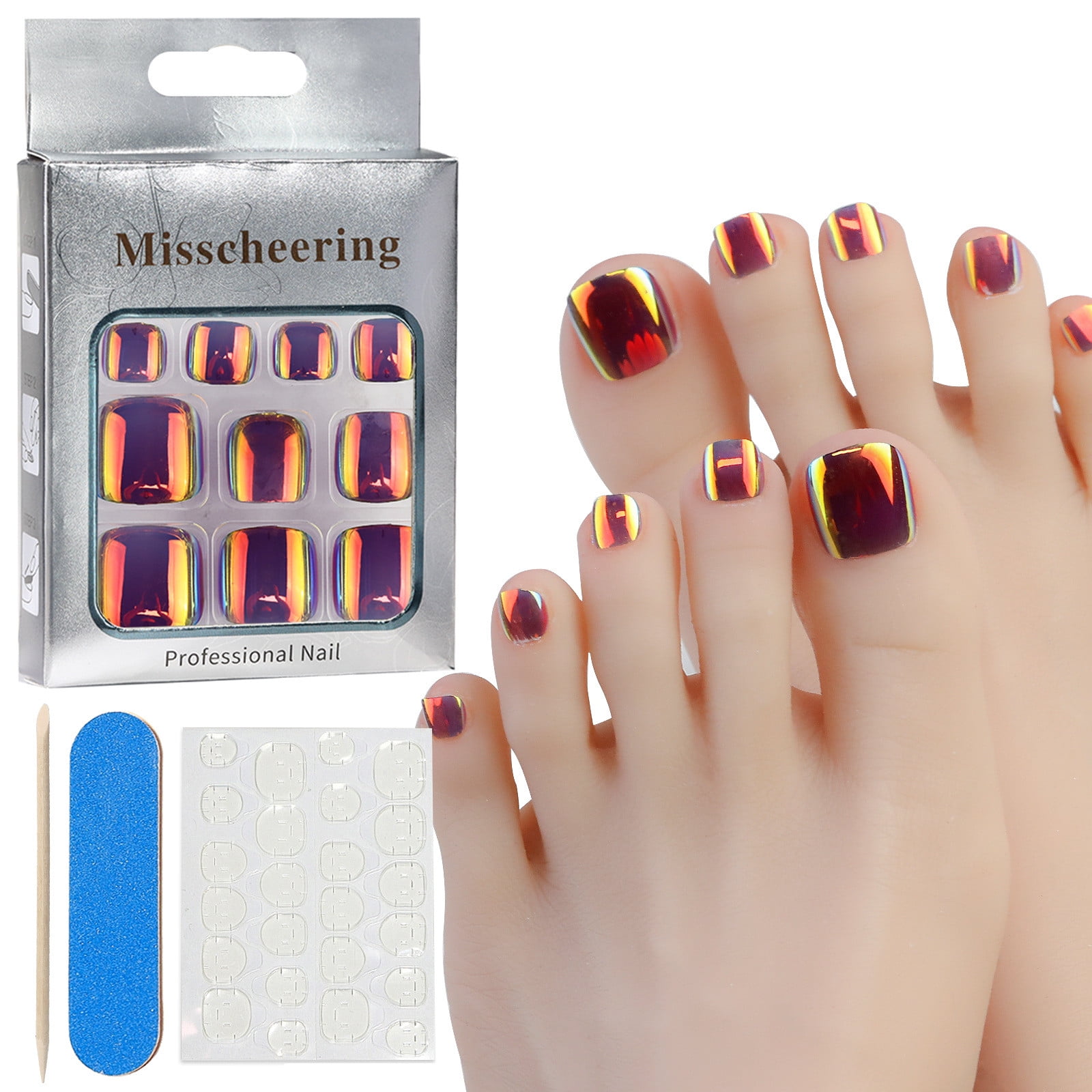 Mcolor Ombre Red Toe Nails Short Press on Toenails Square Fake Toenails ...