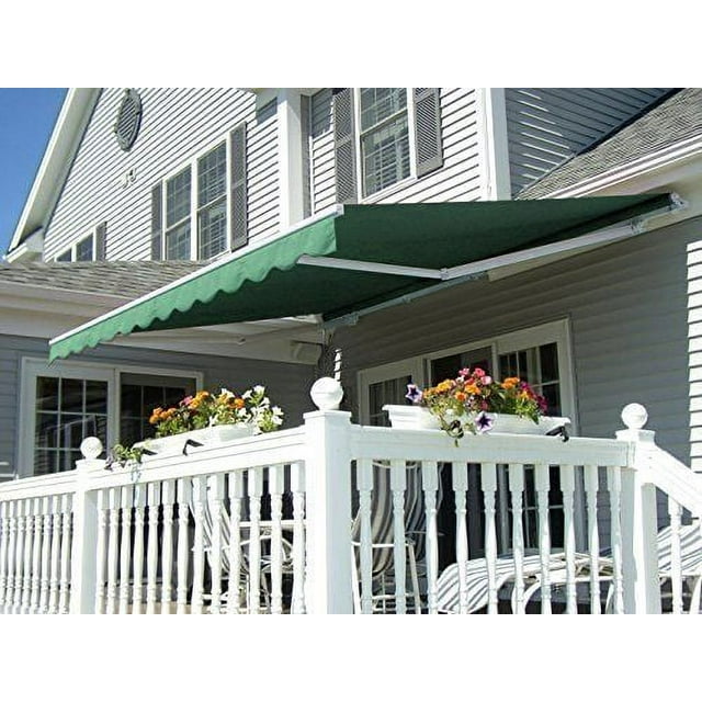 Mcombo 13x8 Ft Manual Retractable Patio Deck Awning Sunshade Shelter Outdoor Canopy Green ...
