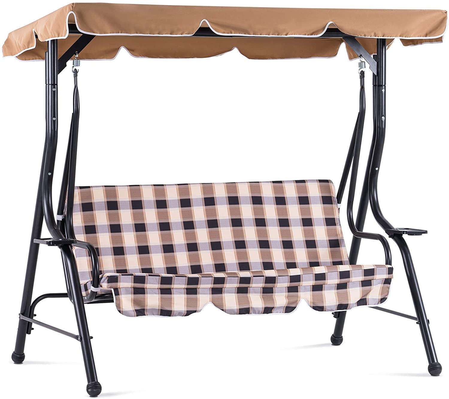 Mcombo 3-Person Outdoor Porch Canopy Swing Patio Hanging Swing with ...
