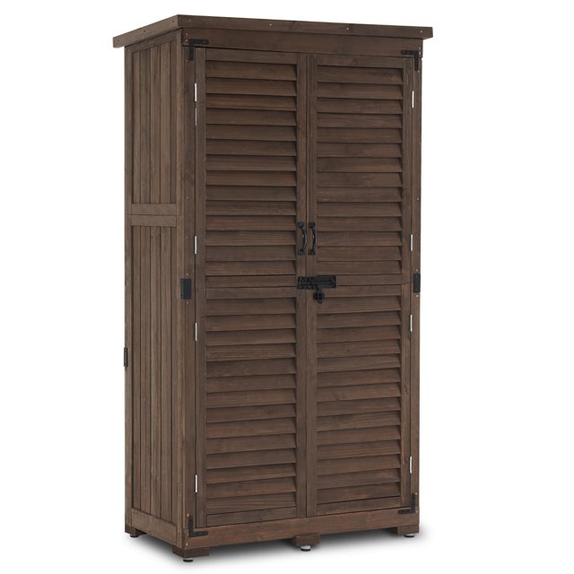 "Mcombo 63"" Vertical Wood Outdoor Storage Cabinet with Tall Shelves ...