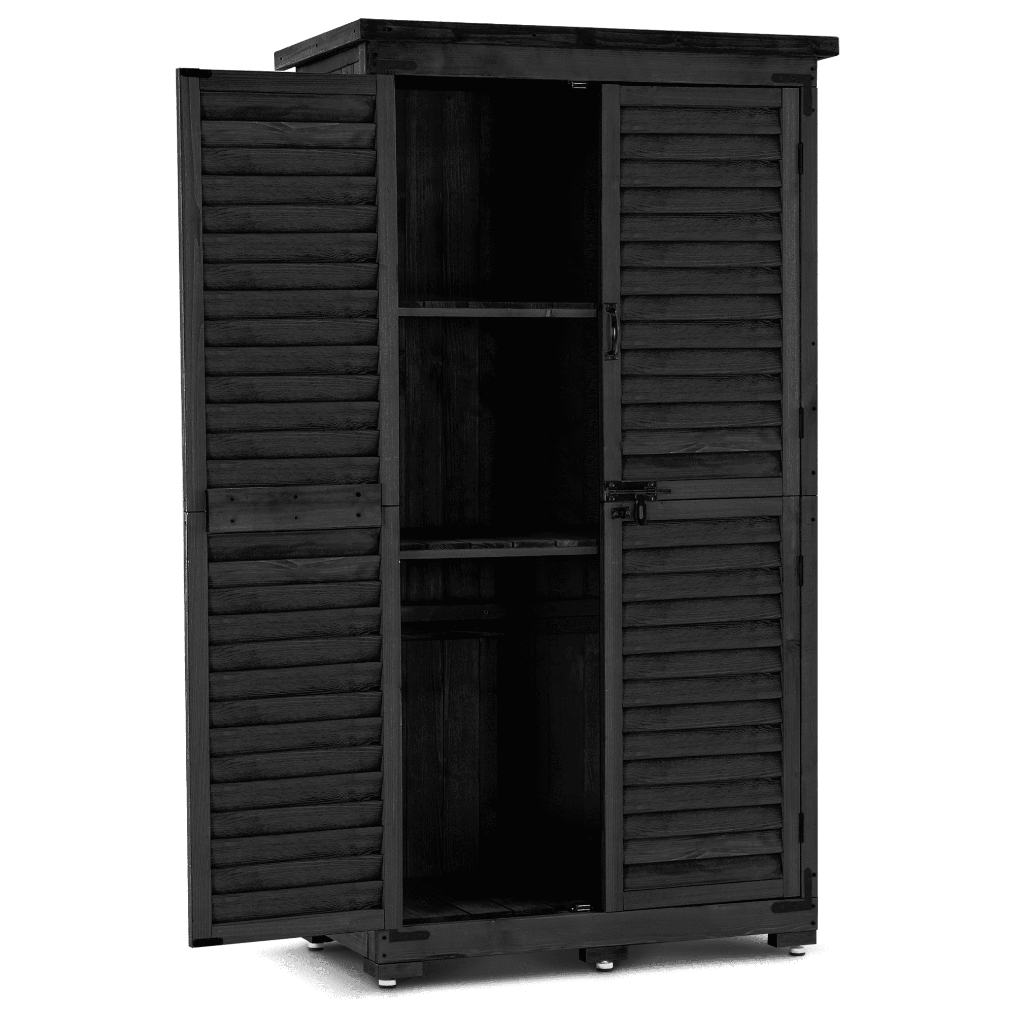 "Mcombo 63"" Tall Wood Outdoor Storage Cabinet with Lock, Garden Tool ...