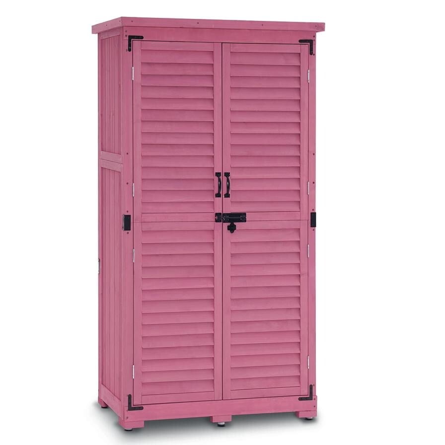 Mcombo Tall Wood Outdoor Storage Cabinet with Vertical Shelves, Lock ...