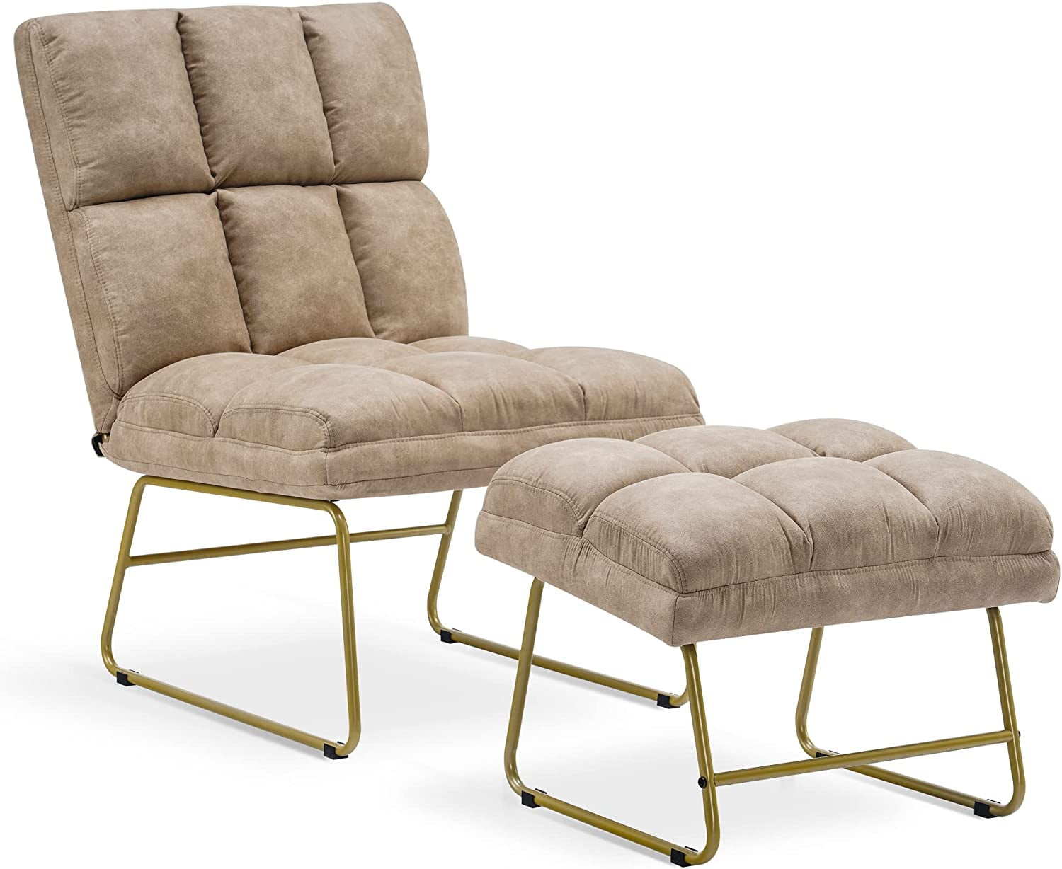 Mcombo Accent Club Chair with Ottoman, Golden Metal Legs for Living ...