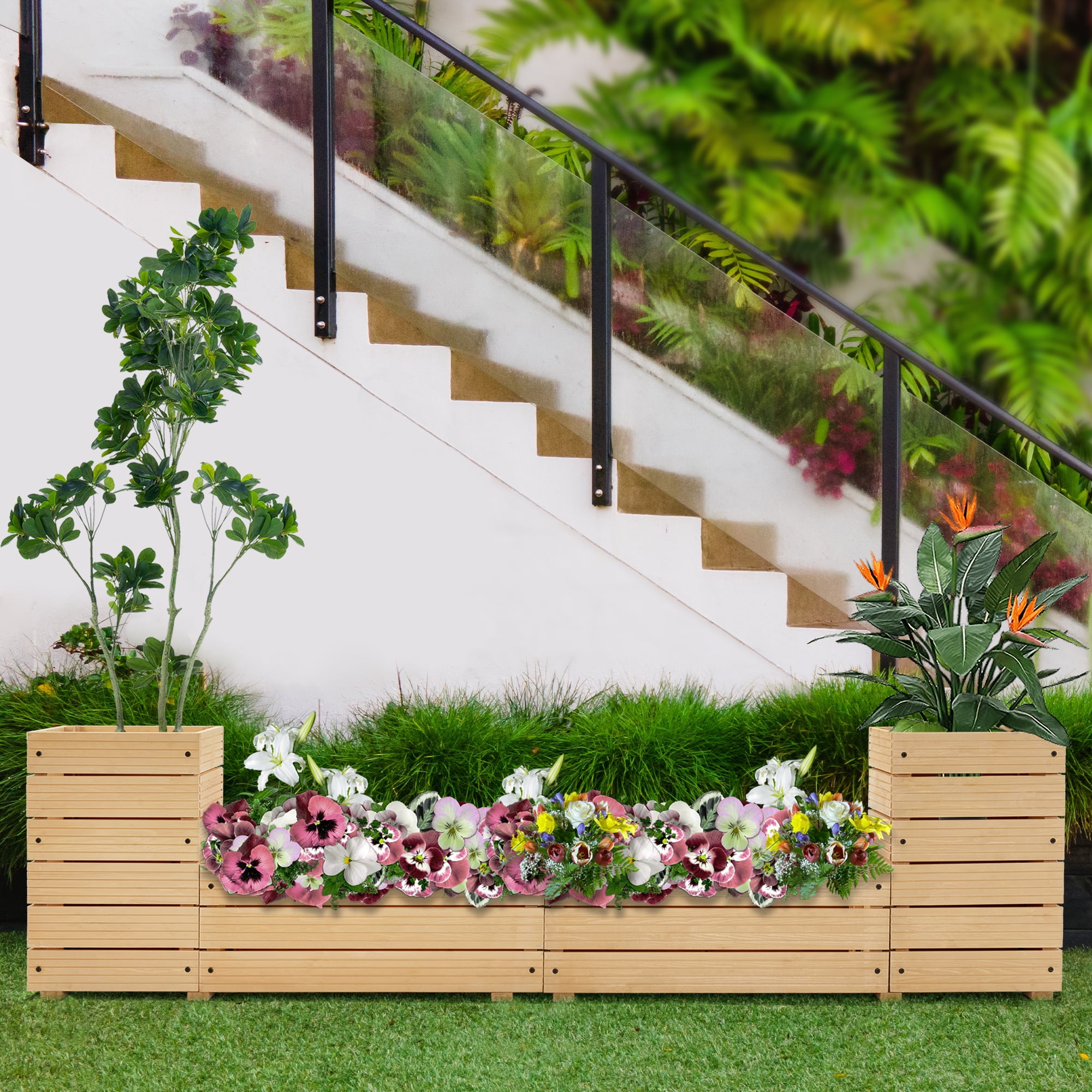 Mcombo L Shape Wooden Raised Garden Bed, Outdoor Planter Box Elevated ...