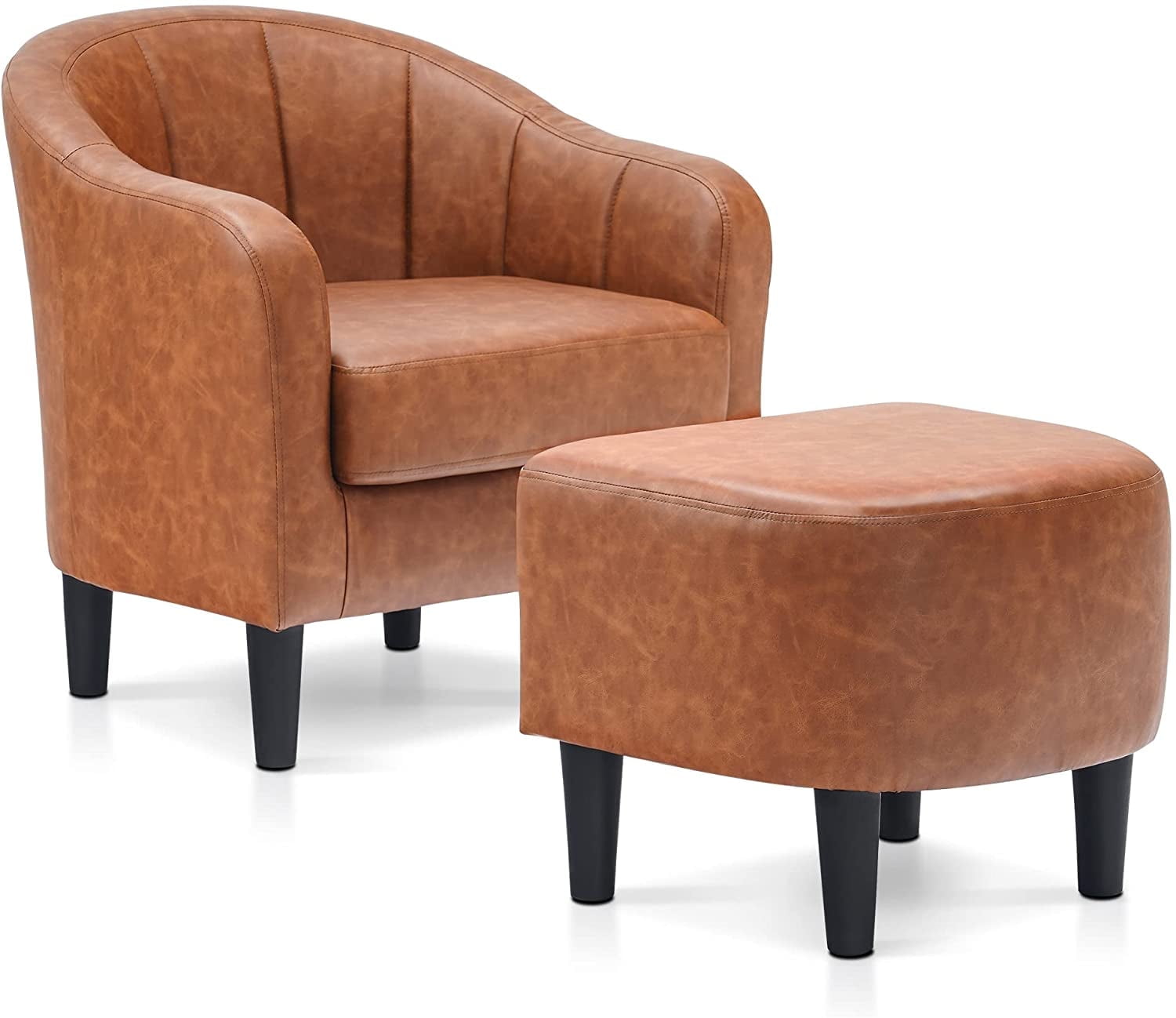 Mcombo Modern Accent Club Chair with Ottoman, Faux Leather Armchair for ...