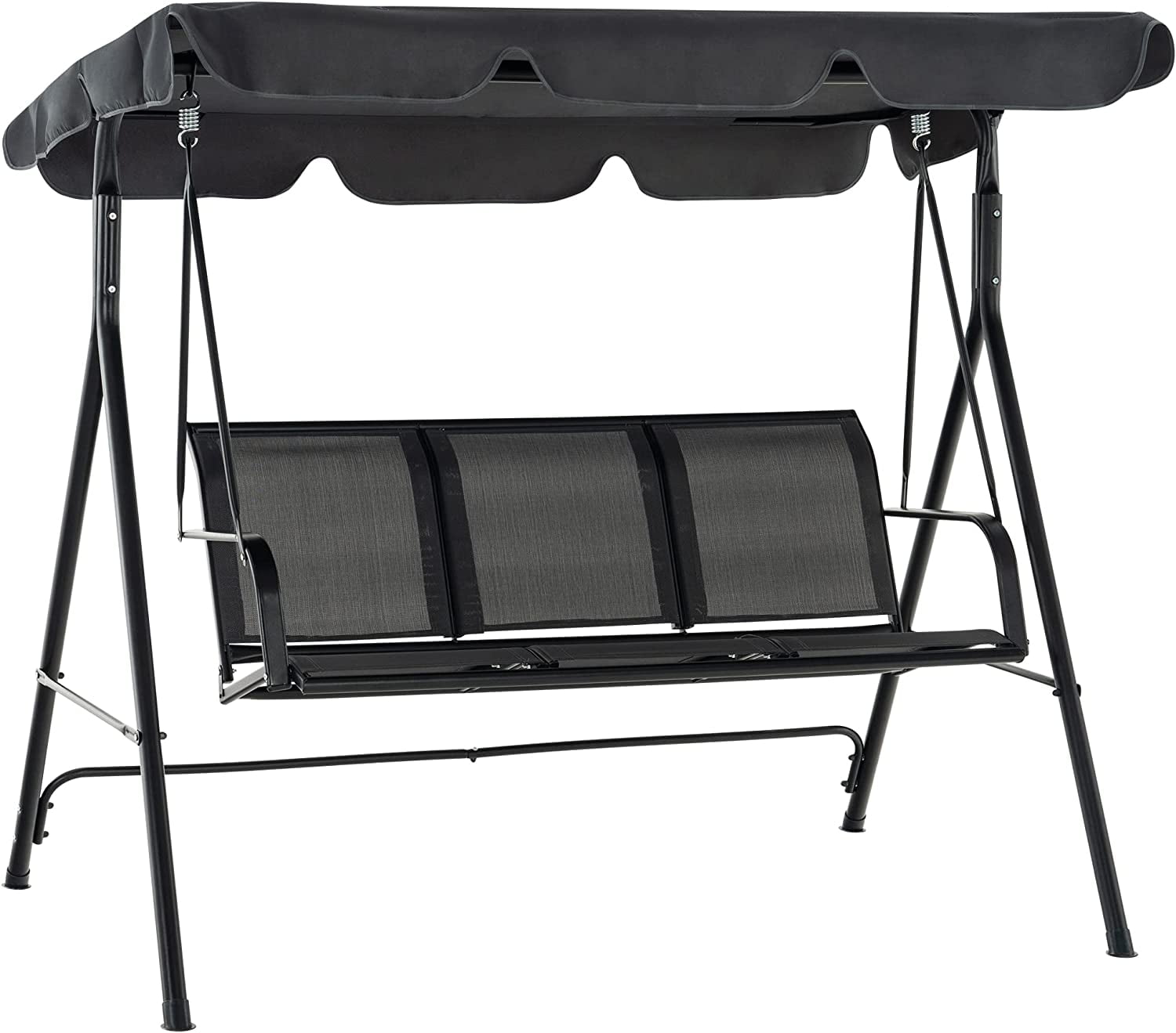 Mcombo Outdoor Patio Canopy Swing Chair 3-Person, Steel Frame, Mesh ...
