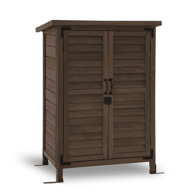 Mcombo Outdoor Patio Wood Storage Cabinet, Small Garden Tool Shed with ...
