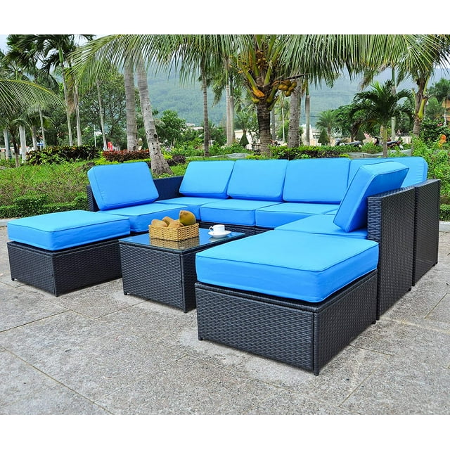 Mcombo 9-Piece Patio Furniture Sectional, Wicker Sofa Set, All-Weather ...