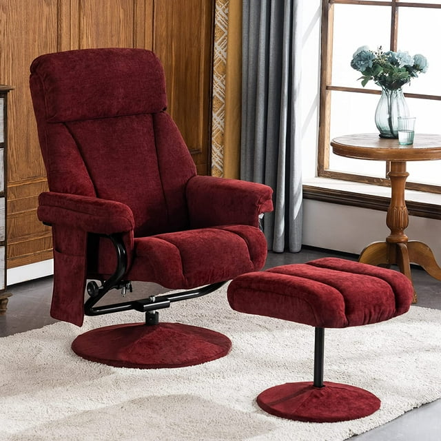 Mcombo Recliner with Ottoman, Chenille Fabric Swivel, Ideal for Living ...
