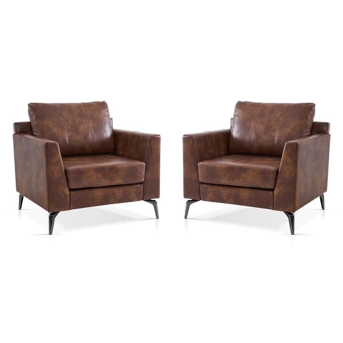 Mcombo Set of 2 Modern Accent Chair, Faux Leather Upholstered Lounge ...