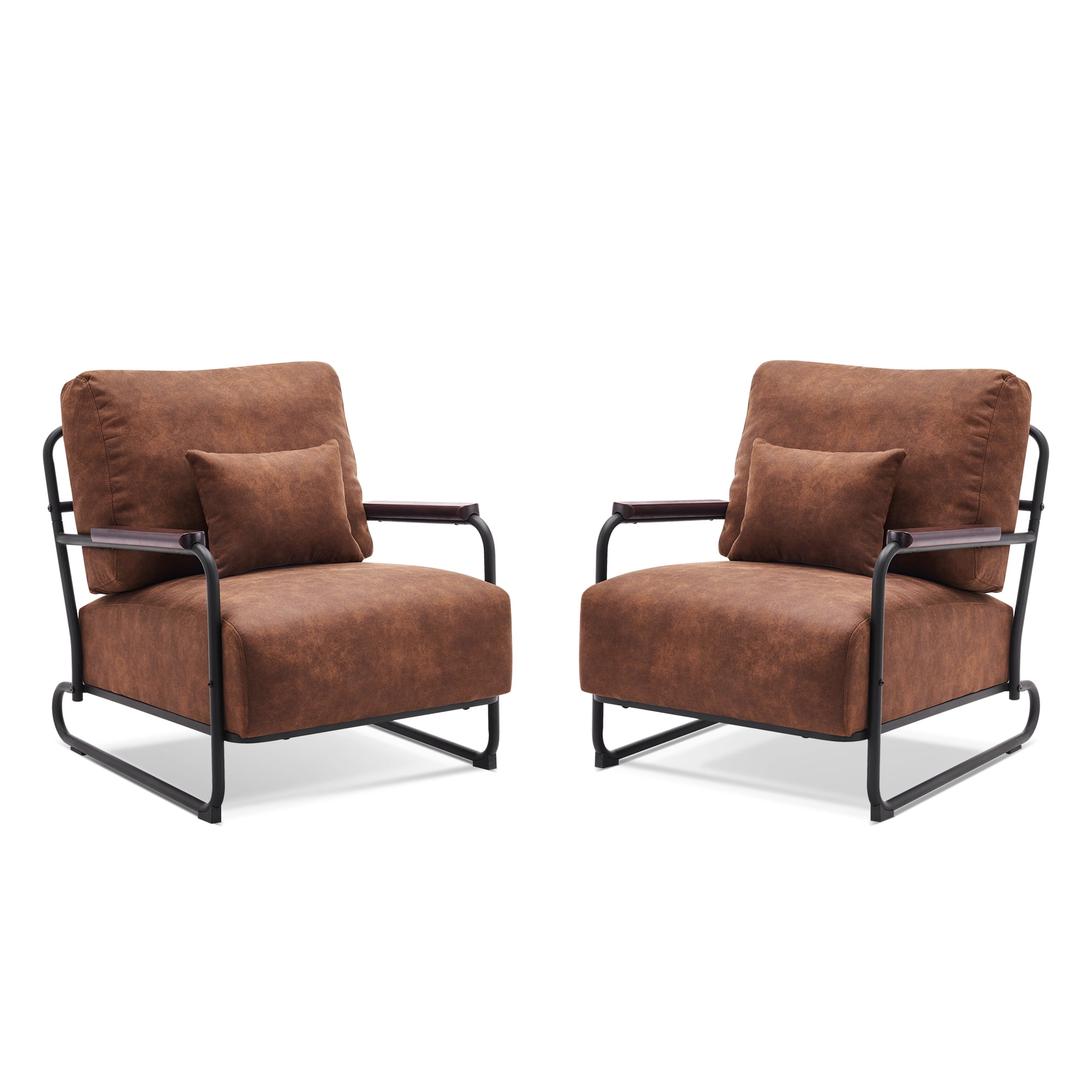 Mcombo Modern Accent Armchair Pair, Steel Legs, Leathaire Fabric ...