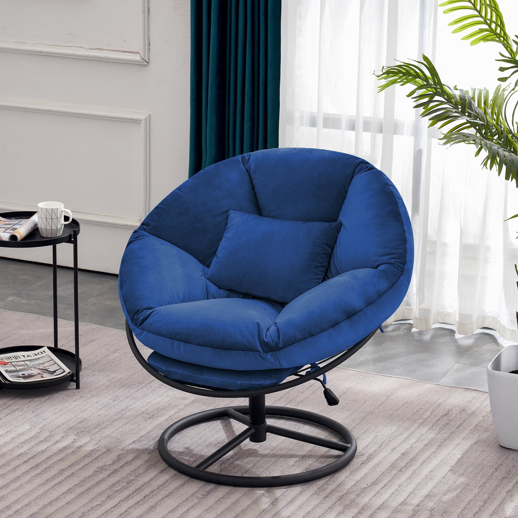 Mcombo Papasan Swivel Chair with Gas Lift Height Adjustment, Velvet ...
