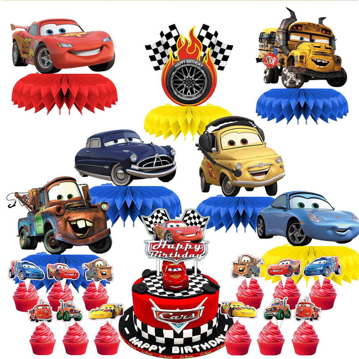 Mcqueen Party Supplies Table Toppers Honeycomb Centerpieces Cake ...