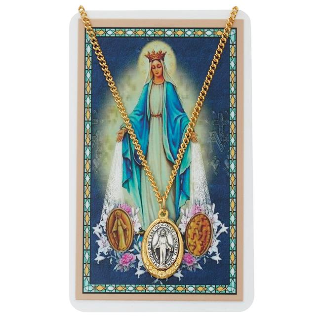 Mcvan PSD9473 Miraculous Two-Tone Pendant 18 in. Chain Prayer Card Set ...