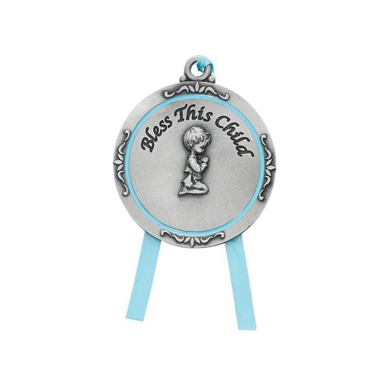 Mcvan Pewter Boy Crib Medal with Blue Ribbon Engravable Back Carded ...