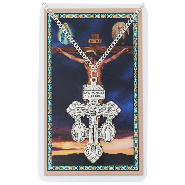 Mcvan PSD9472 Silver Ox Pardon Crucifix on 24 in. Chain Prayer Card Set ...