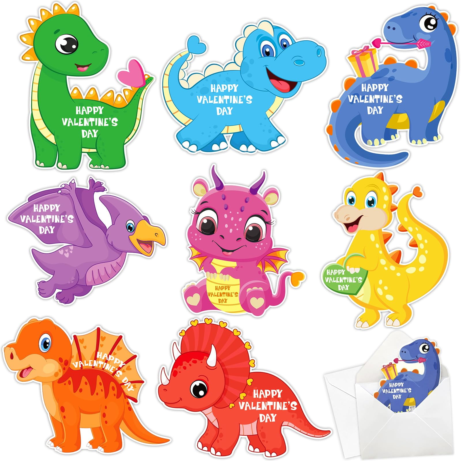 Mczan 32Pack Valentine's Day Cards for Kids, Dinosaur Valentines Cards ...