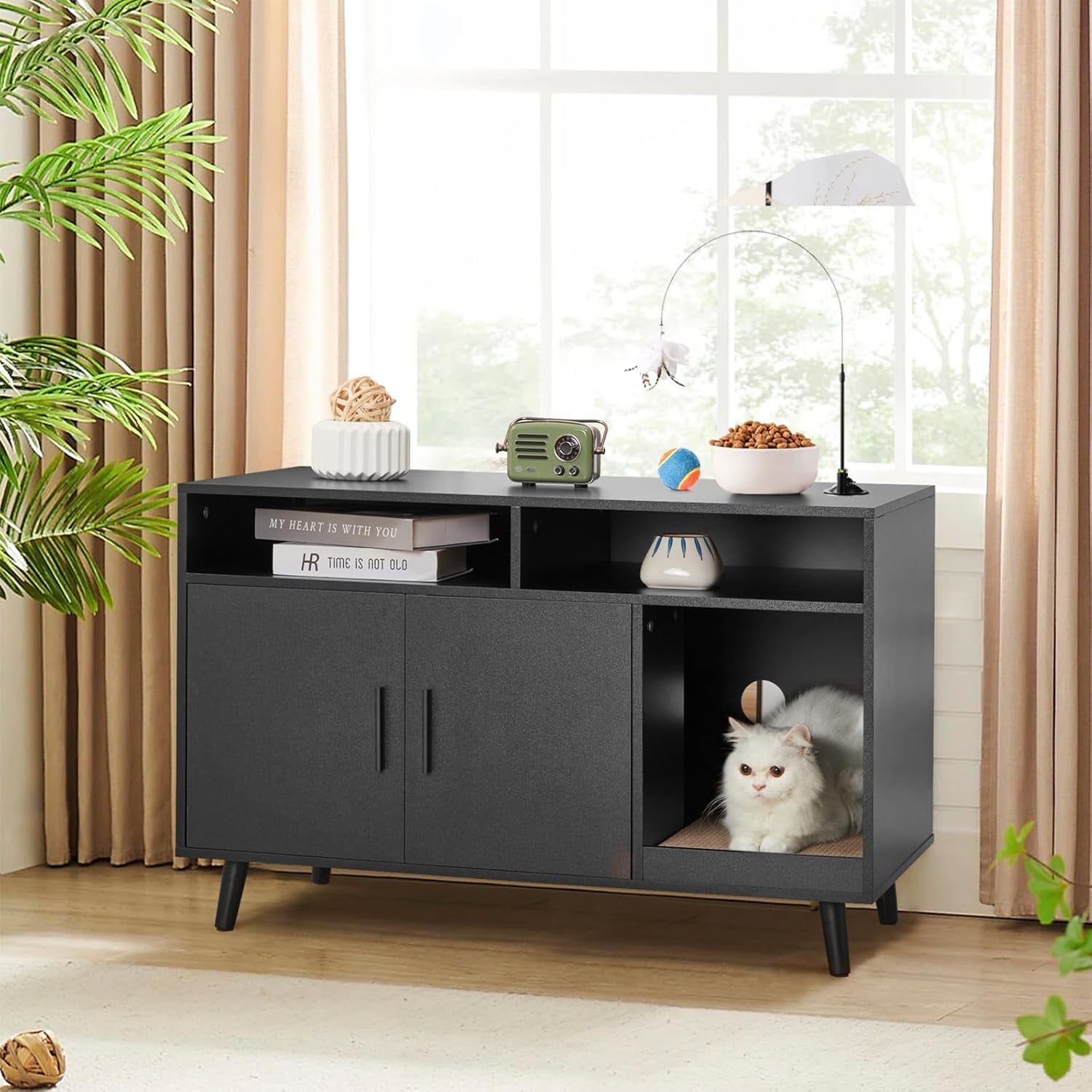 Mdeam Cat Litter Box Enclosure, Hidden Litter Box Furniture with Front ...