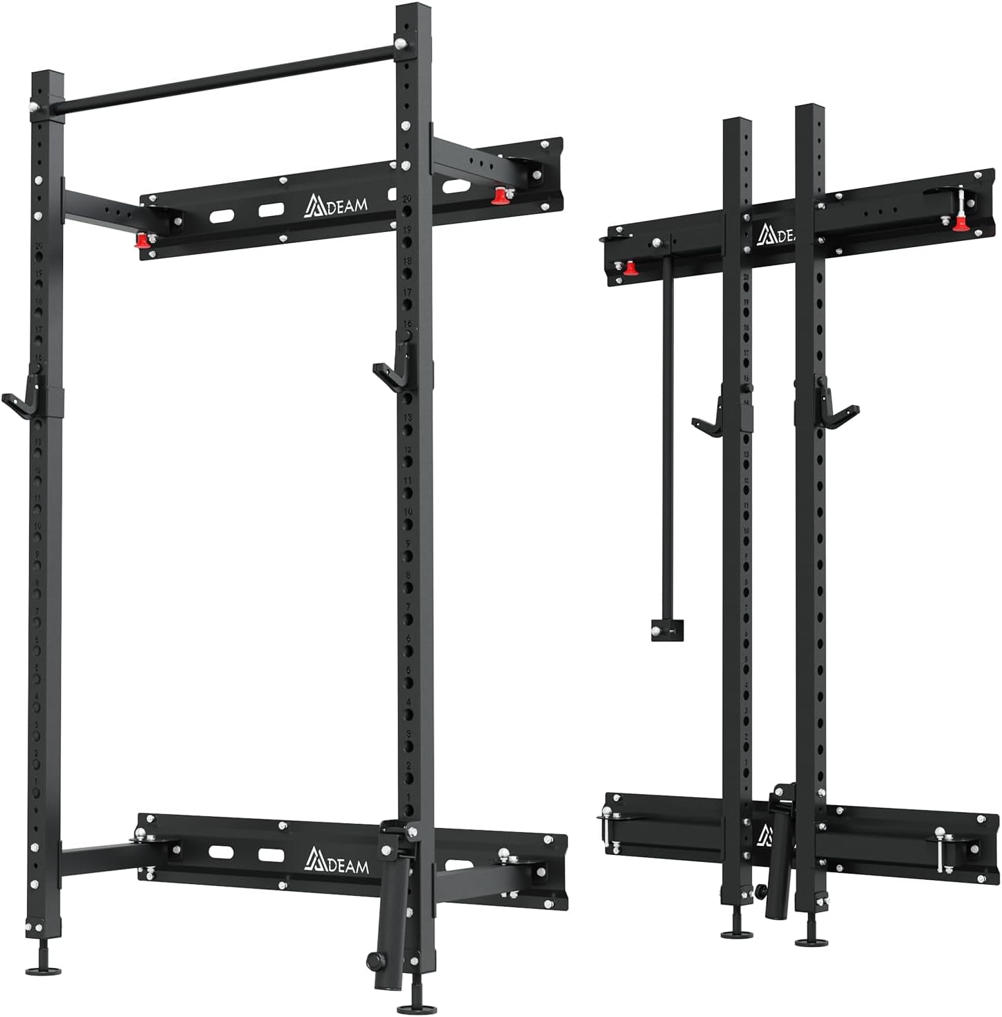 Mdeam Folding Squat Rack, 2.36"x2.36" Wall Mounted Power Rack for Home ...