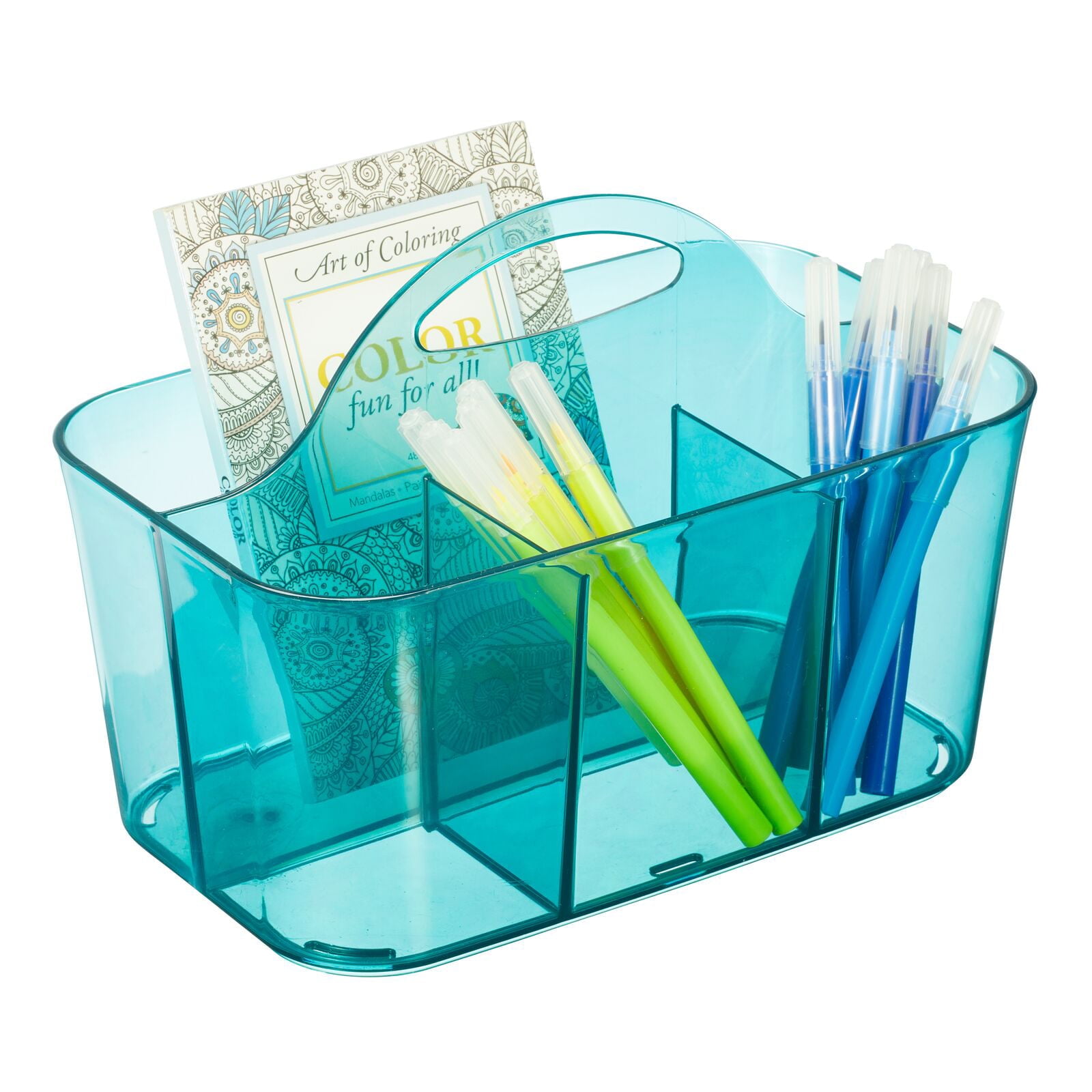 mDesign Dark Aqua Tint Storage Box, 4 Compartments, Portable Craft ...