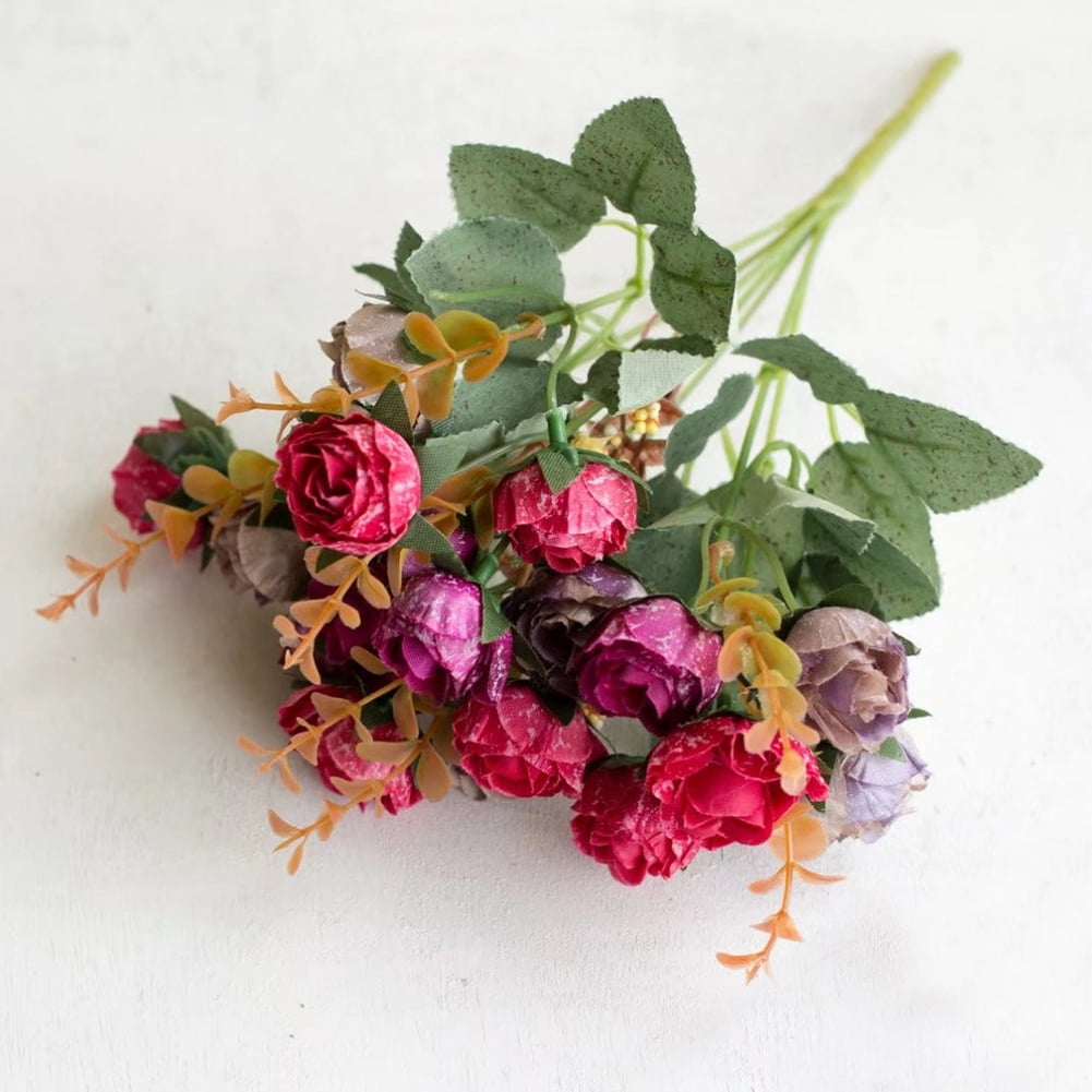 Mdesiwst 1 Bouquet 21 Heads Artificial Plastic Rose Flower Plant Home ...