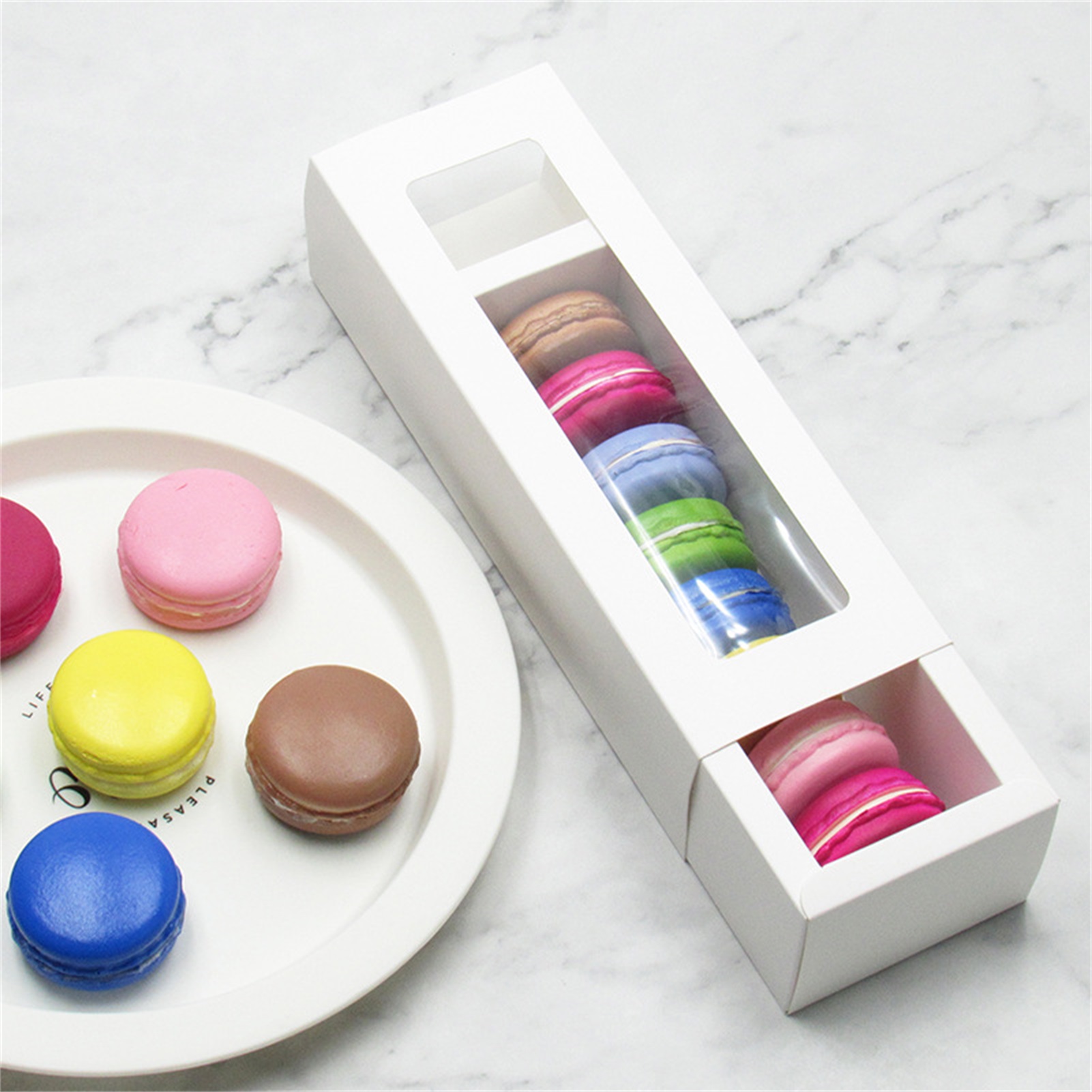 Mdesiwst 10 Pack Macaron Boxes with Window White Pastry Packaging ...