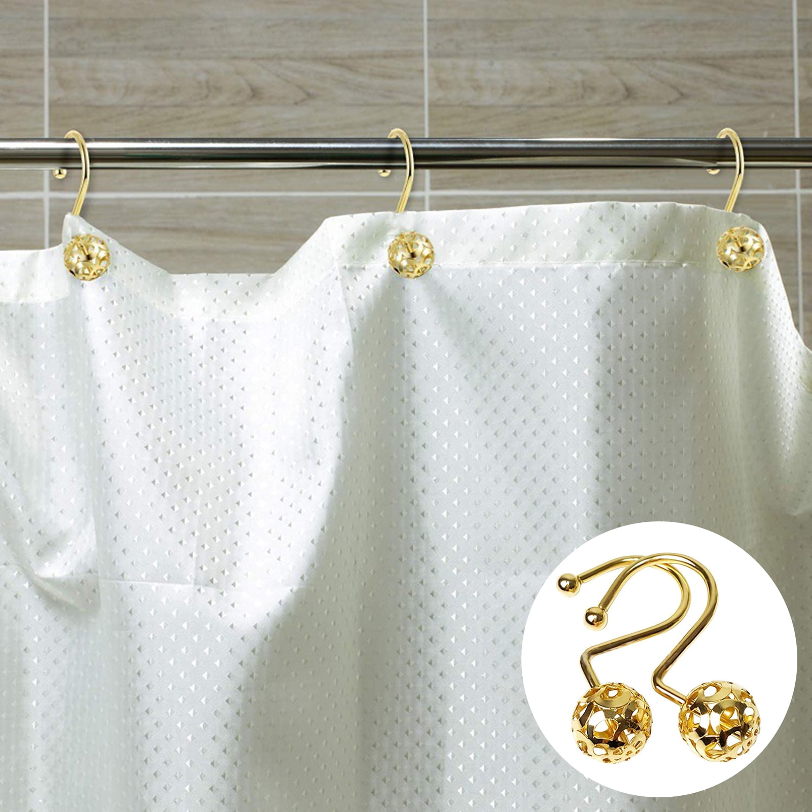 Mdesiwst 12Pcs Shower Curtain Hook Shiny Polished Hollow Ball Design ...