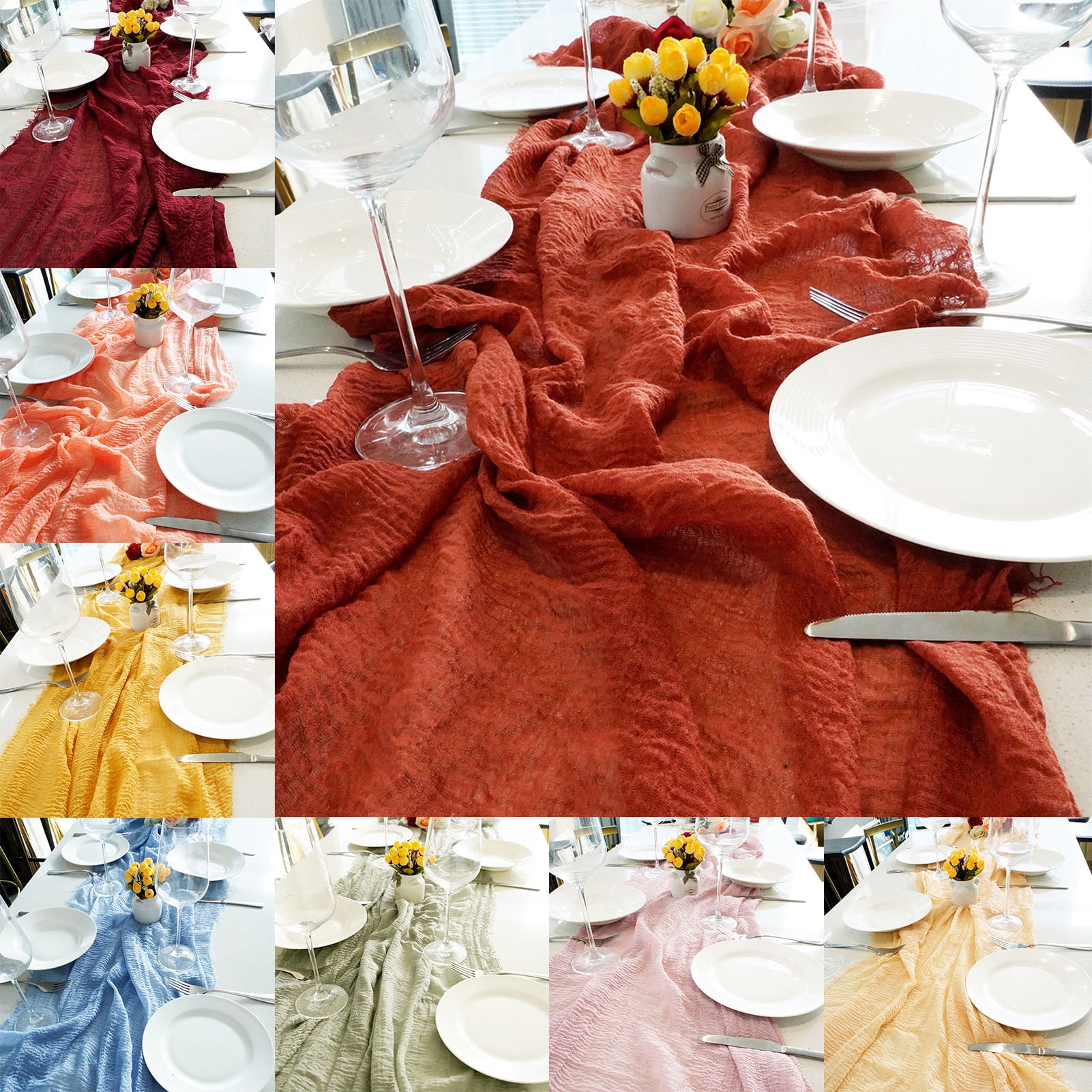 Mdesiwst 35 x 71 Inches Cheesecloth Table Runner Boho Rustic Sheer ...