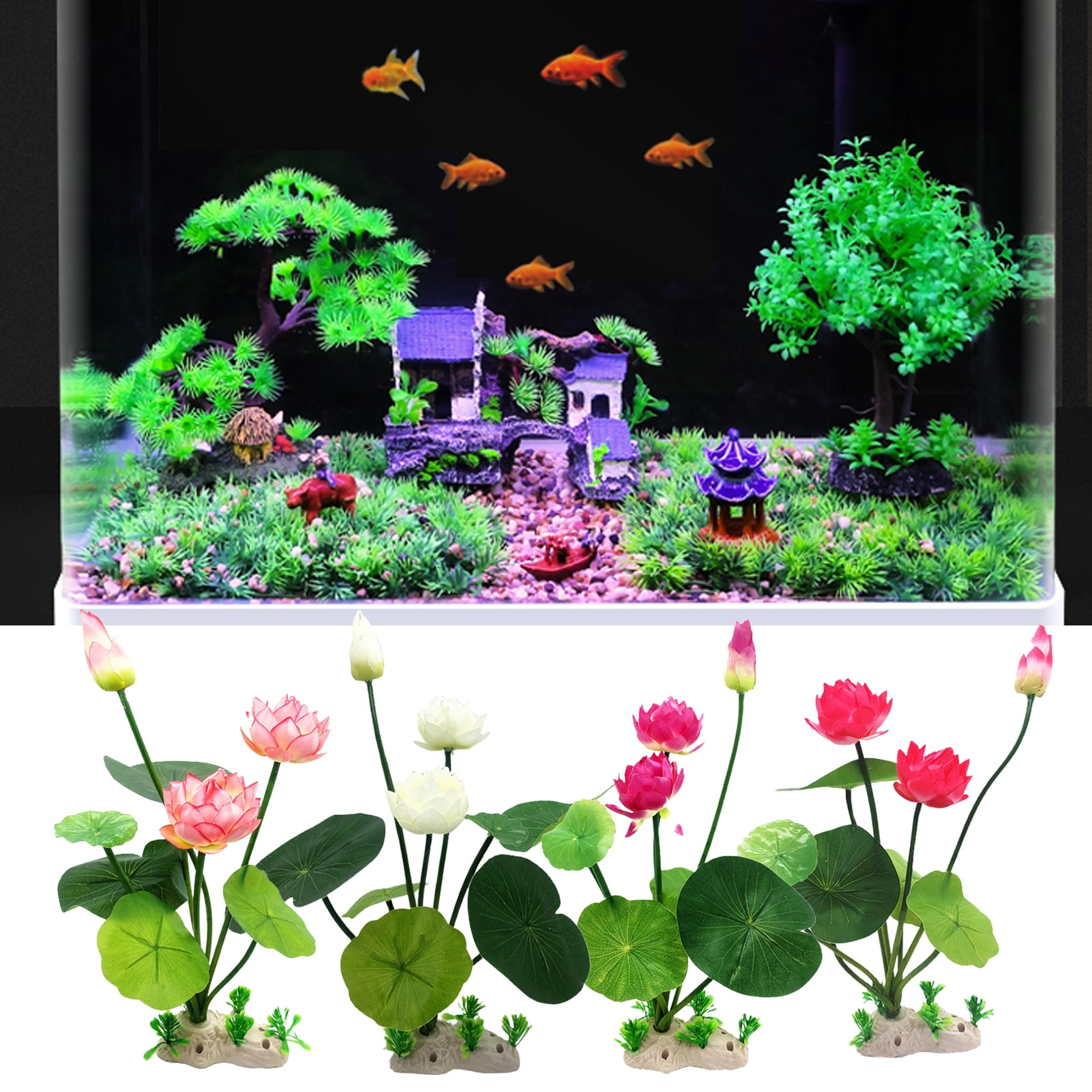 Mdesiwst Aquarium Artificial Lotus Plants Fish Tank Decorations Water ...