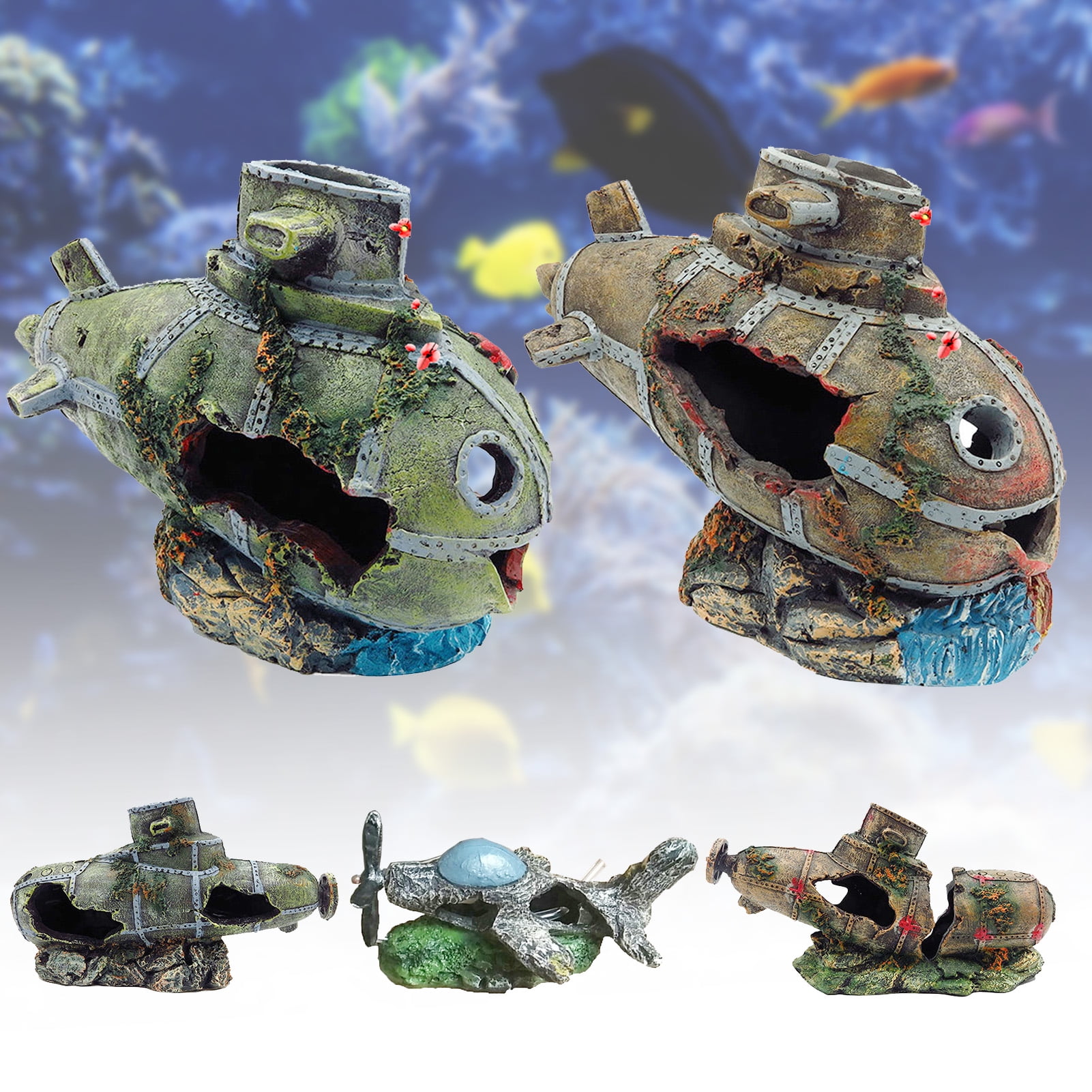 Mdesiwst Aquarium Fish Tank Landscape Realistic Pirate Ship Decor Eco ...