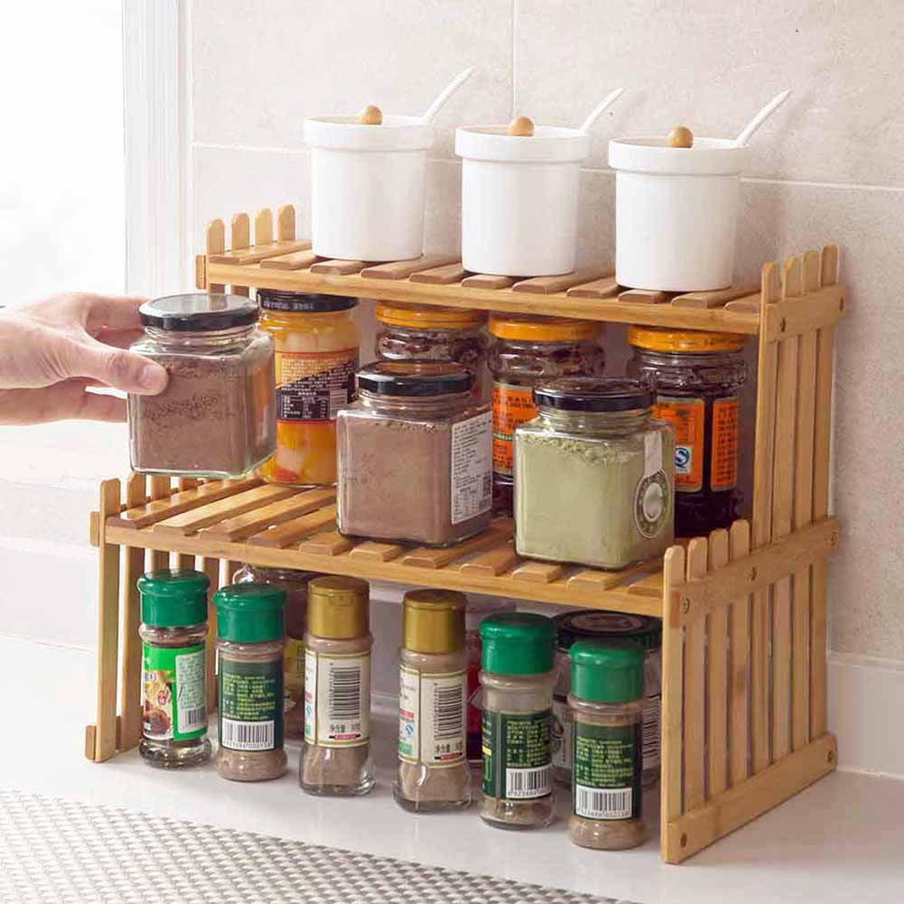 Mdesiwst Bamboo Spice Rack Storage Shelves Kitchen Countertop Storage ...