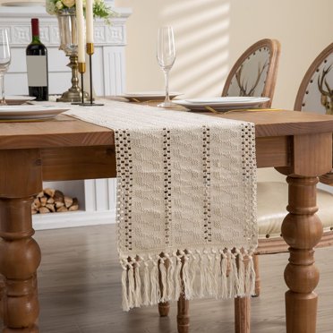 SEARIPE Macrame Table Runners with Tassels, Cotton Linen Boho Table ...