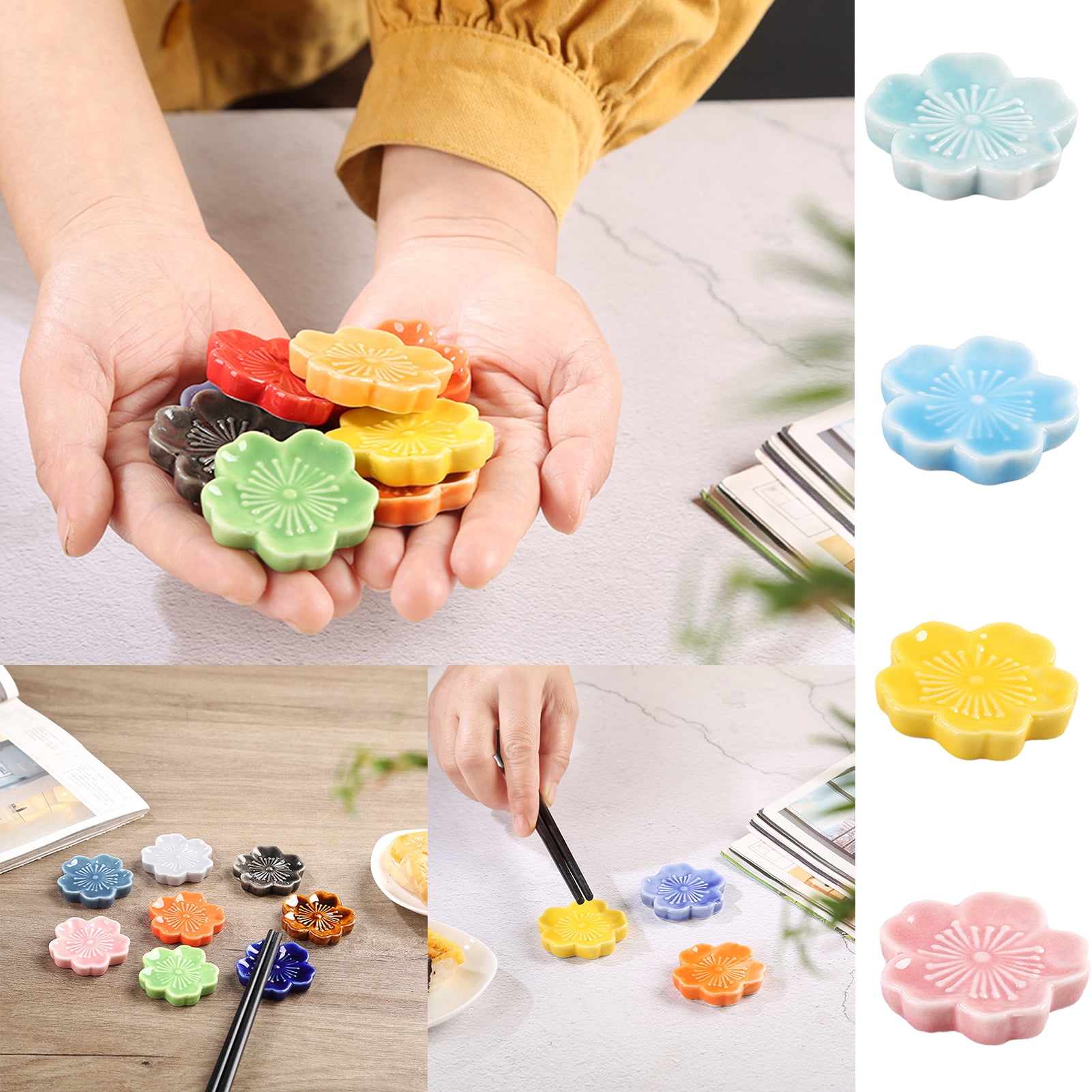 Mdesiwst Chopstick Rest Sakura Shape Ceramic Chopstick Holder Versatile ...