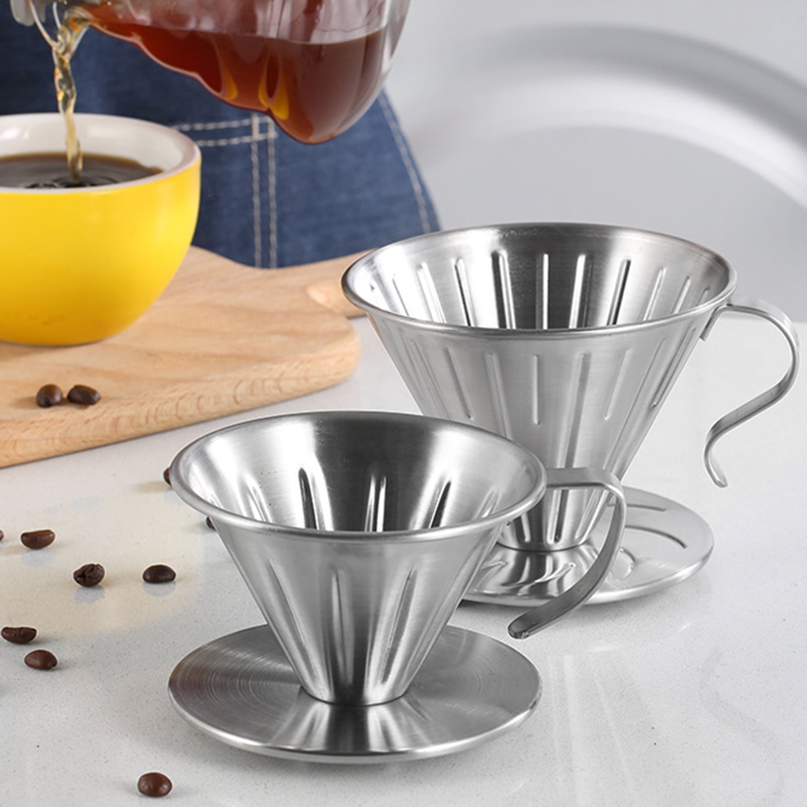 Mdesiwst Coffee Dripper V Shaped Slow Drip with Handle 304 Stainless ...