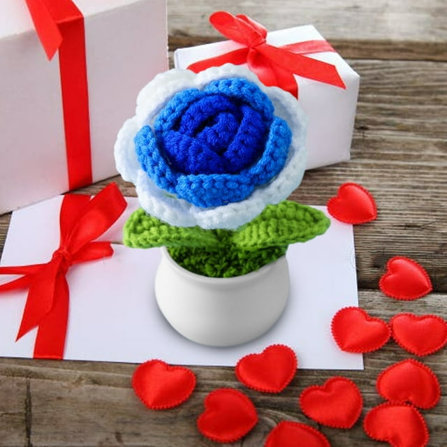 Mdesiwst DIY Knitting Rose Flower Potted Plants,Handwoven Simulation ...