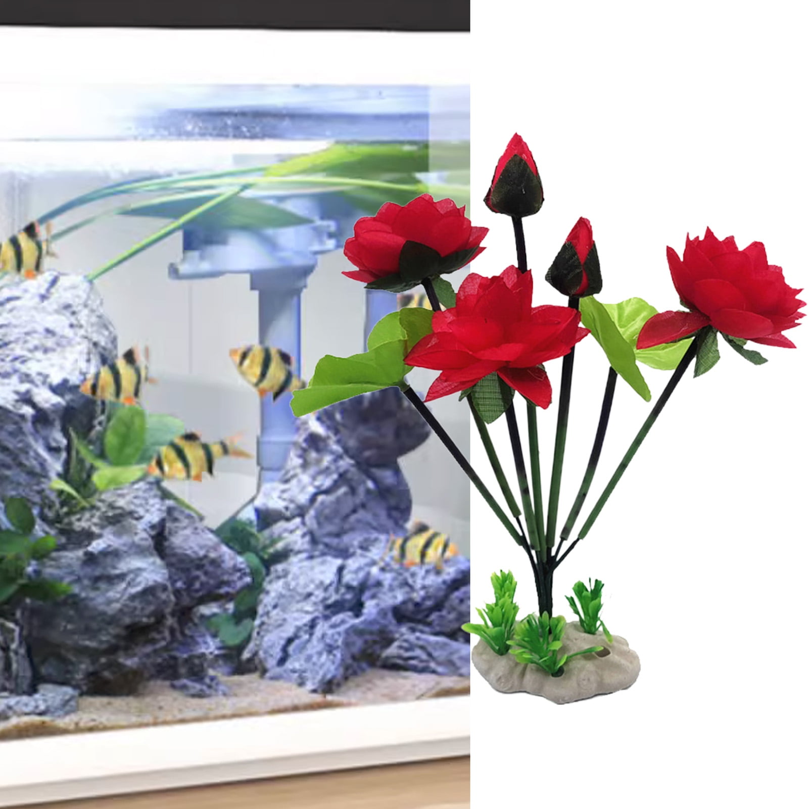 Mdesiwst Fish Tank Plant Decoration Aquarium Artificial Lotus Flowers ...
