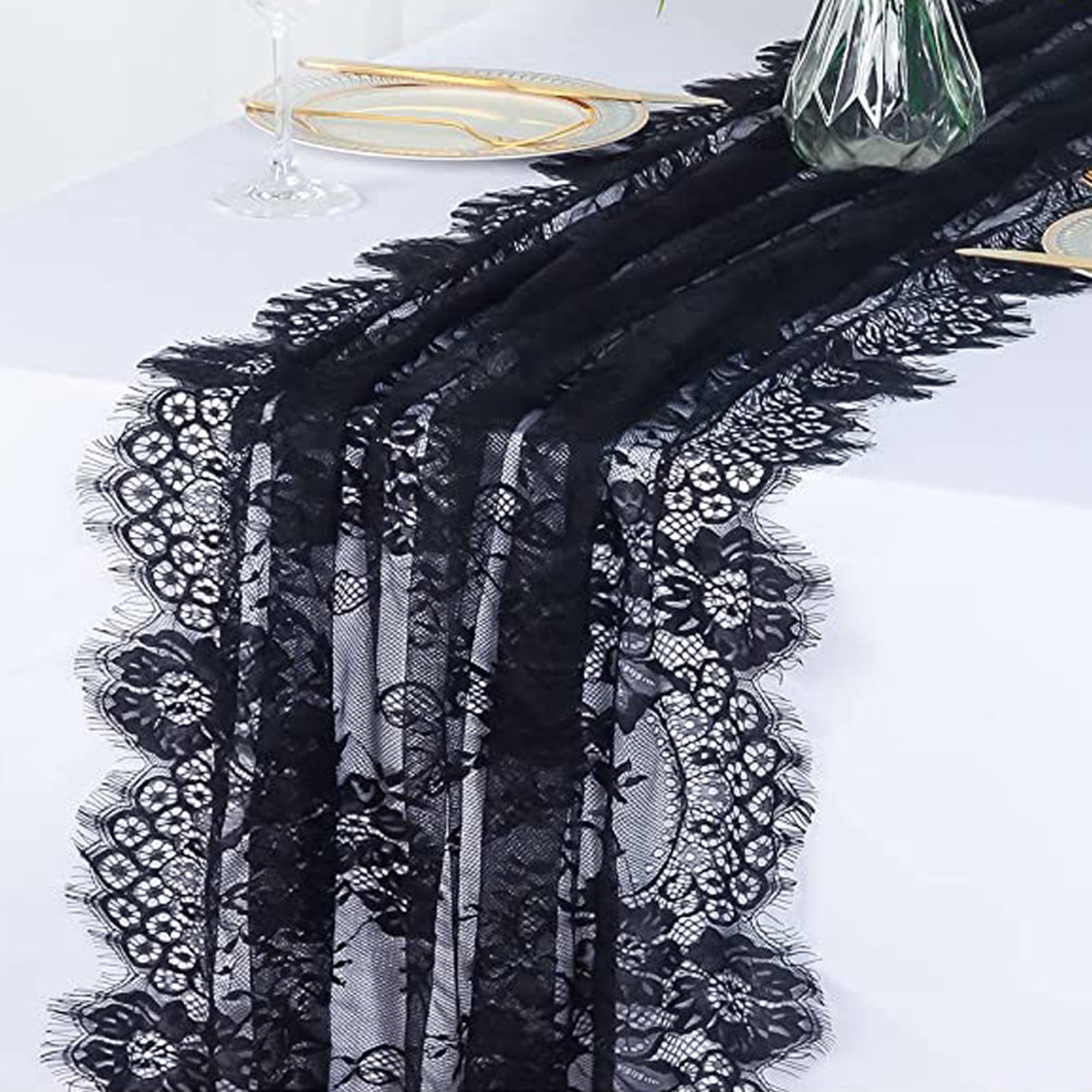 Mdesiwst Floral Lace Table Runner French Elegant Romantic Sheer White ...