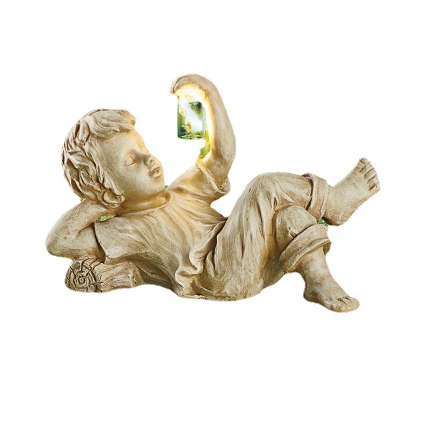 Mdesiwst Garden Sculpture Solar Lighted Kid Design Resin Vintage Boy ...