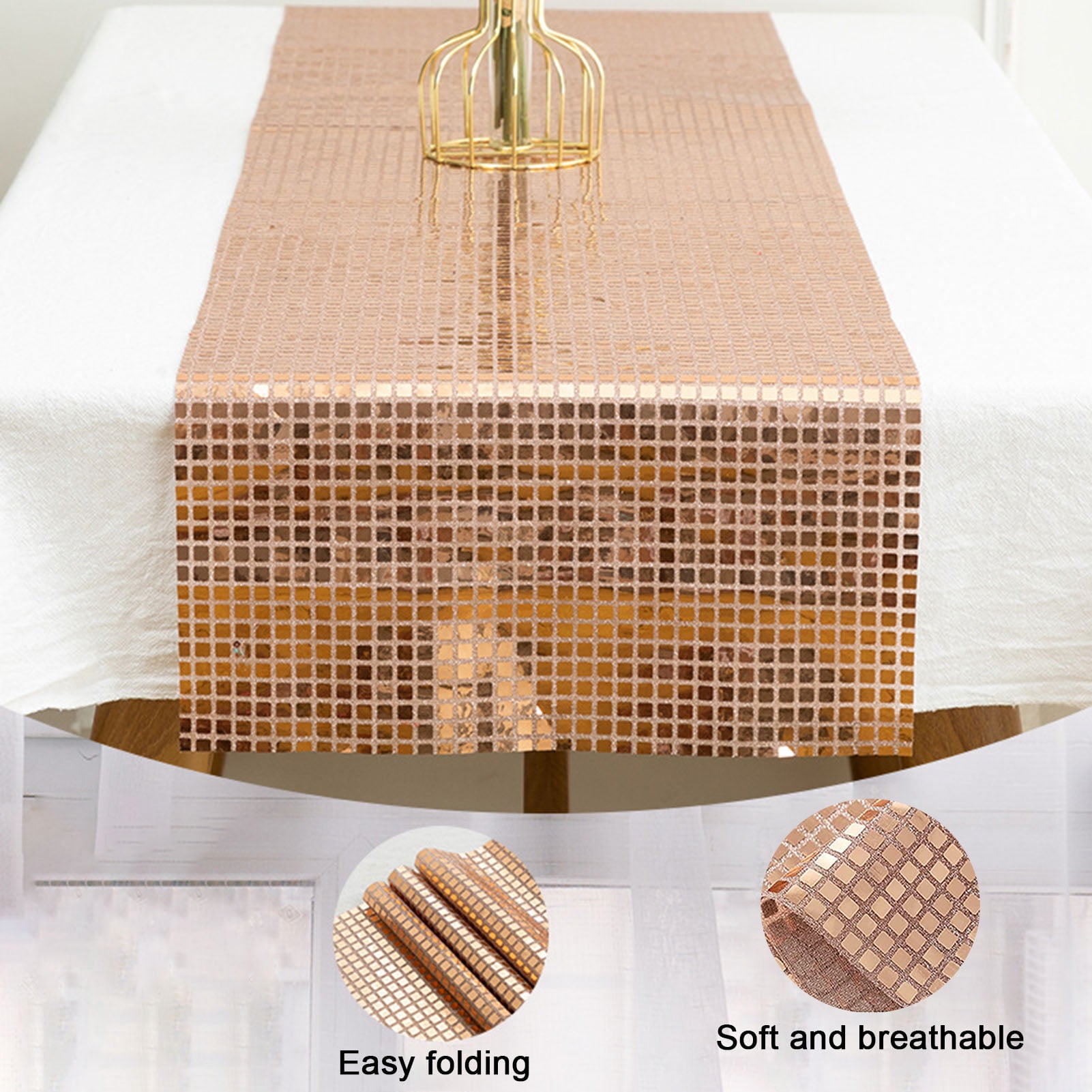 Mdesiwst Glitter Disco Party Table Runner Sparkling Mirror Silver Retro ...