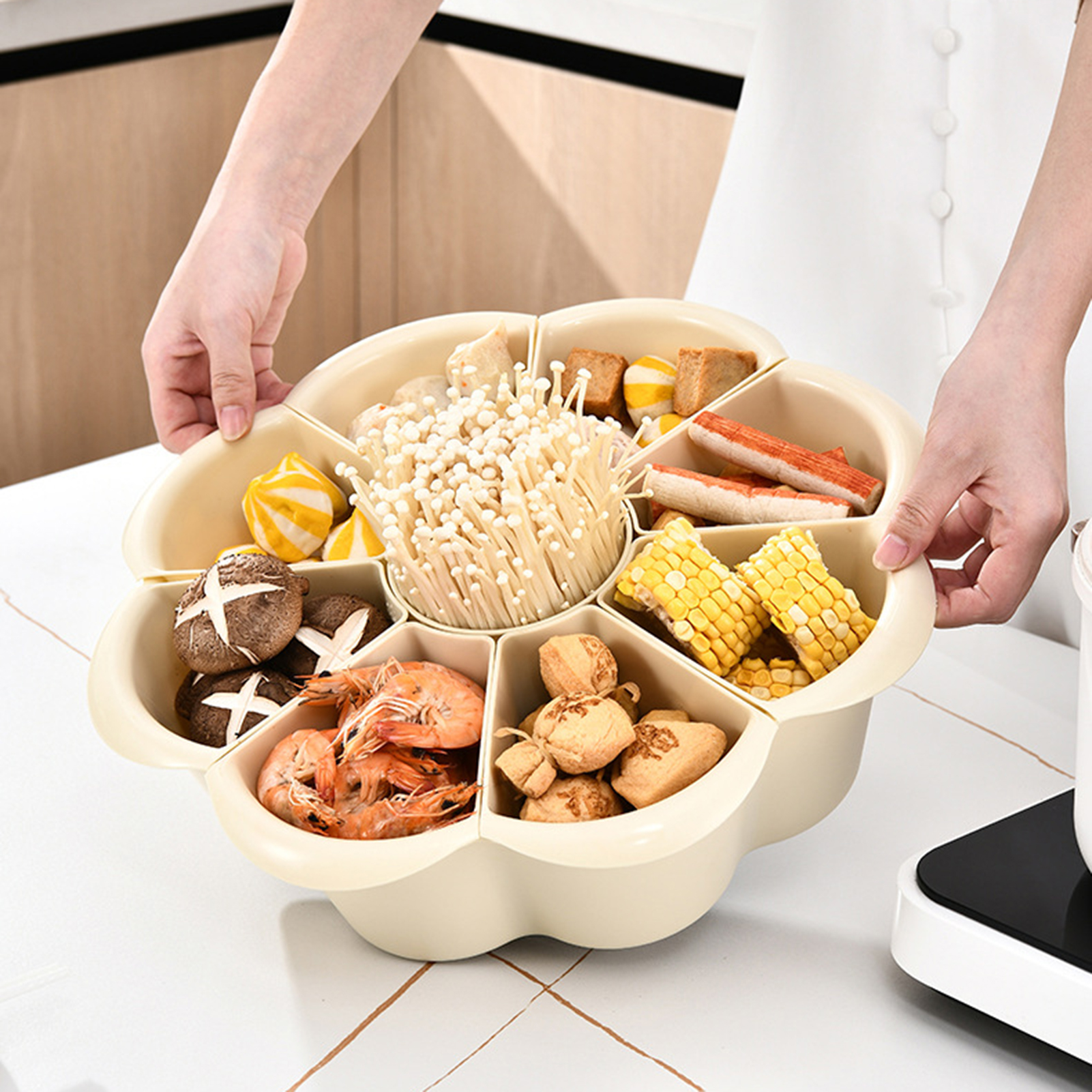 Mdesiwst Hot Pot Food Preparation Tray 6/9 Compartments 360° Rotatable ...