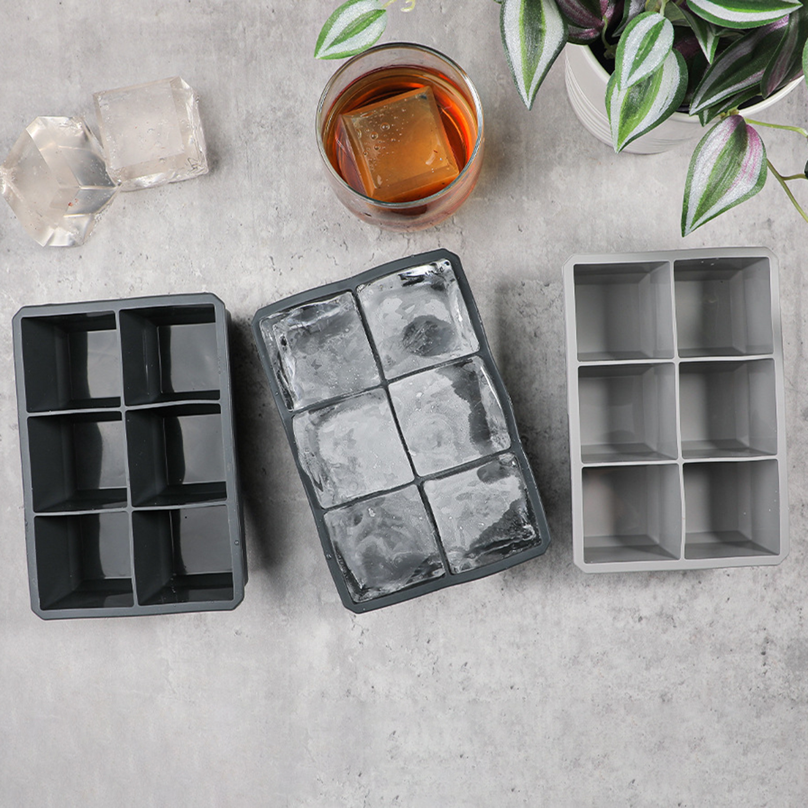 Mdesiwst Ice Cube Mold Large Silicone Square Ice Cube Tray 6 Grids ...