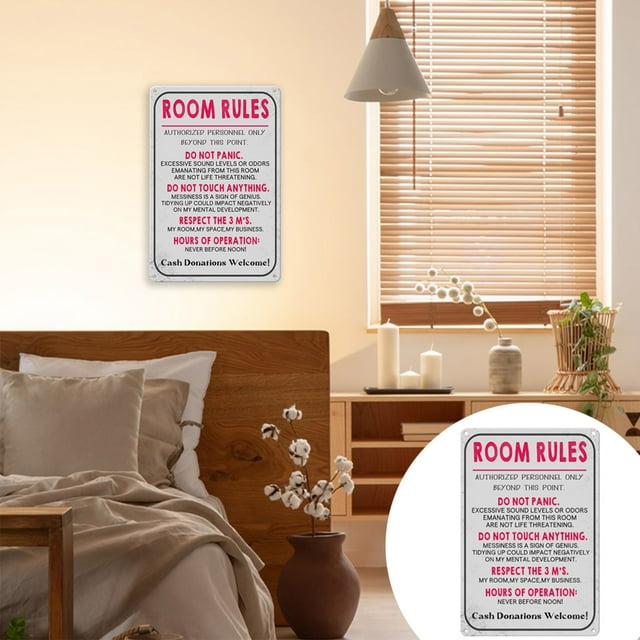 Mdesiwst Room Rules Sign For Teen Girls Boy Bedroom/Gaming Room Door ...