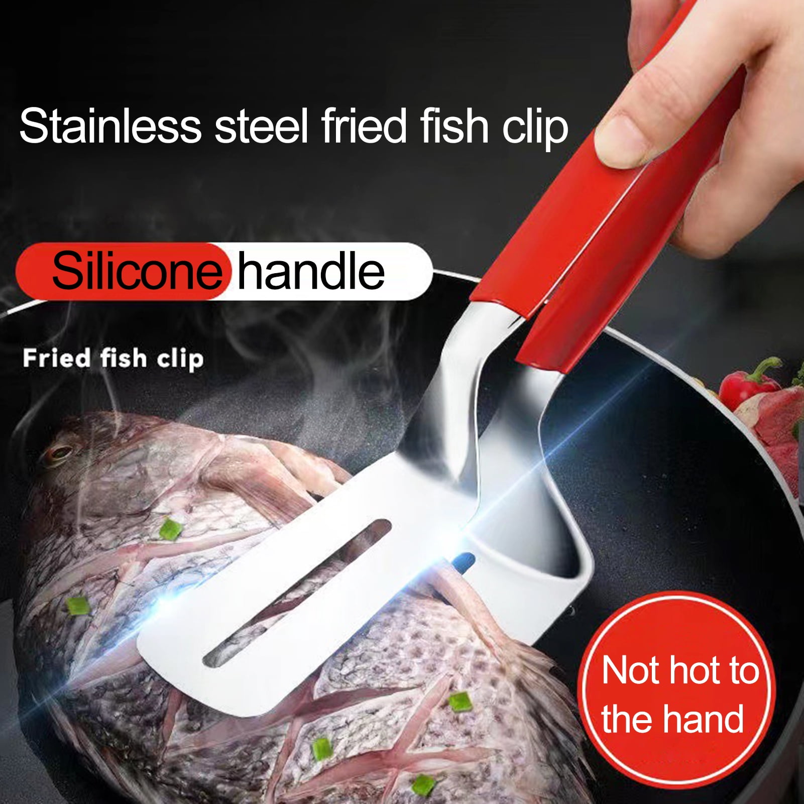 Mdesiwst Stainless Steel Food Clip Slotted Anti-scald Anti-slip Rubber ...
