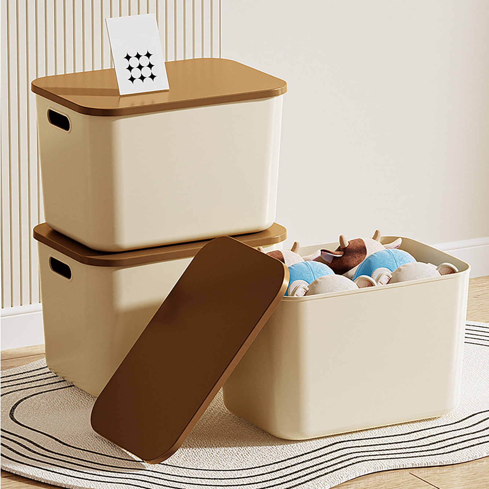 Mdesiwst Storage Box with Lid Handle Hole Large Capacity Stackable ...