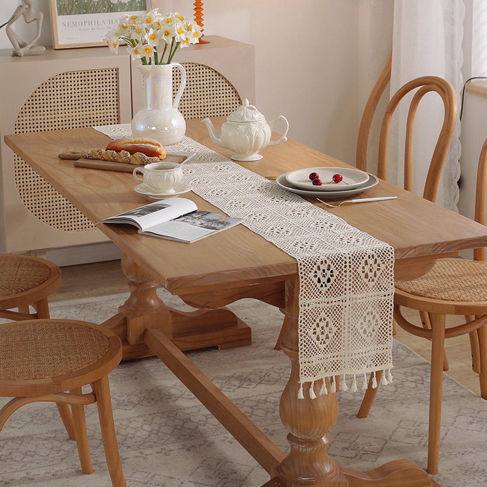 Mdesiwst Table Runner Elegant Lace Embroidered Dining Table Cloth Cafe ...
