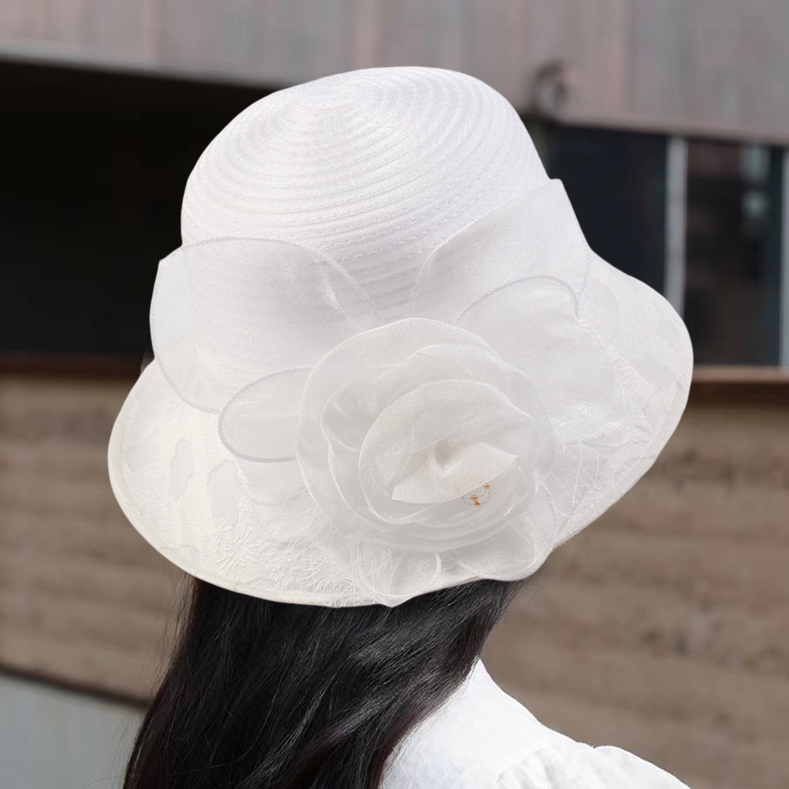 Mdesiwst Women Beach Hat Flower Decor See-through Soft Princess Style ...
