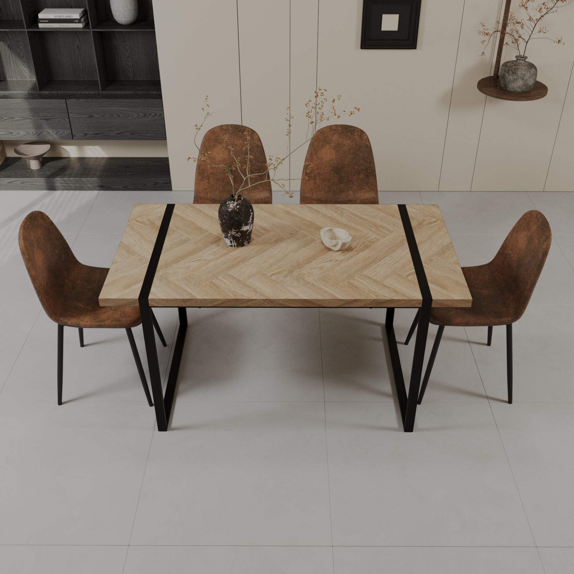 Mdf Light Wood Dining Table And Modern Dining Chair Set Of 4 Pieces ...