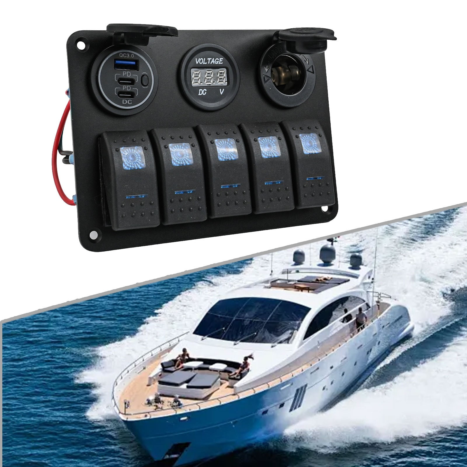 Mduoduo 12 - 24v Aluminium Marine Switch Panel Waterproof with 3 Ports ...