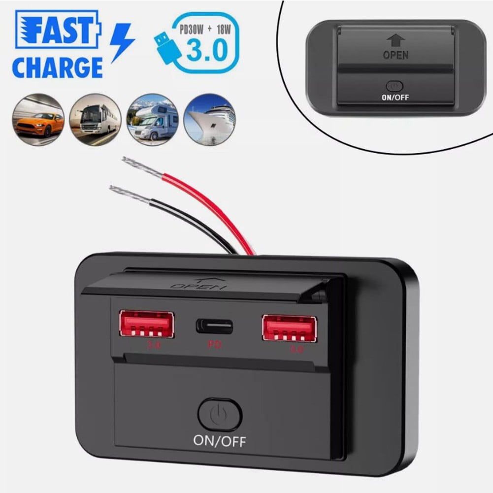 Mduoduo 12V-24V USB Outlet Panel Wall Mount Dual USB 3.0+PD3.0 Ports ...